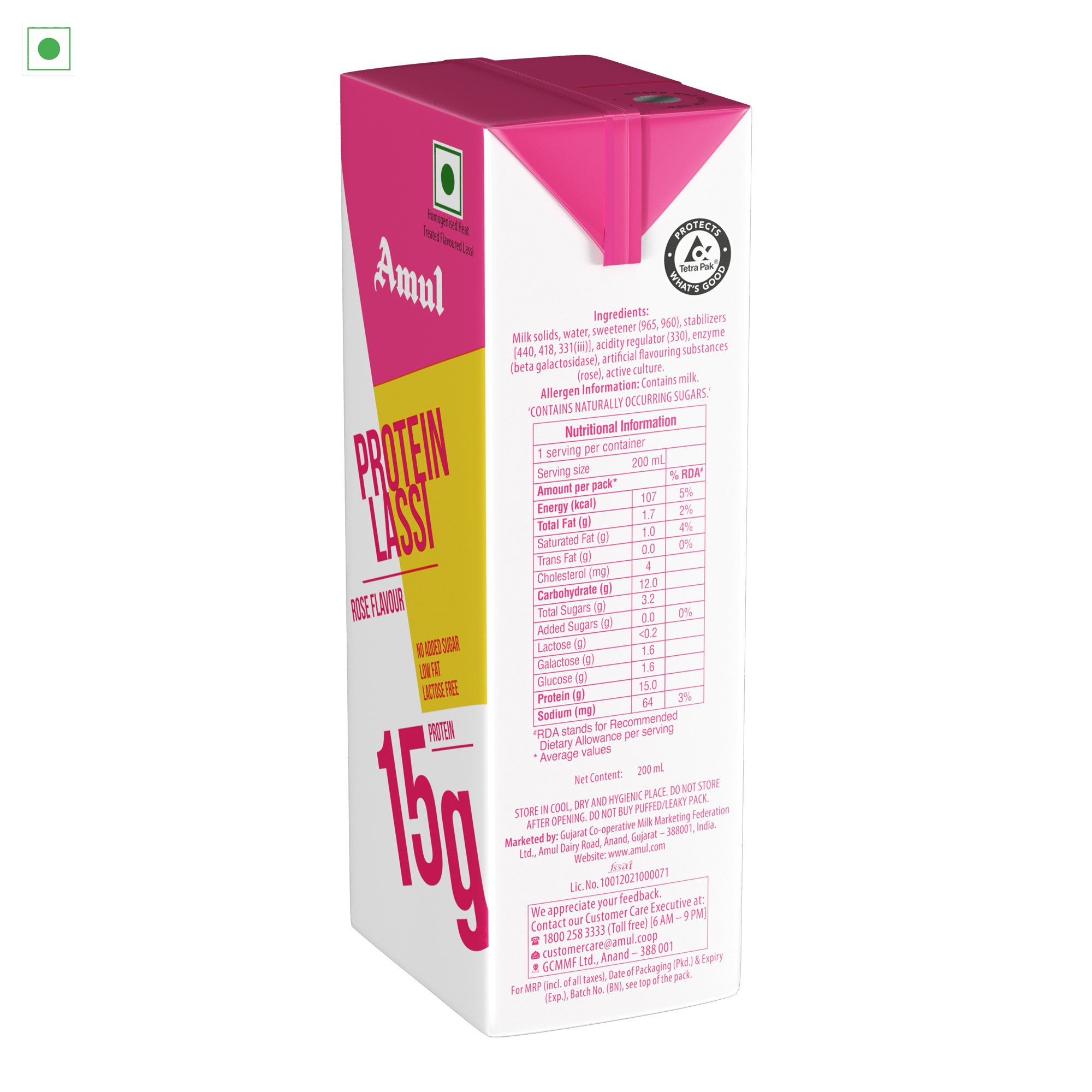 Amul High Protein Rose Lassi, 200 mL | Pack of 30