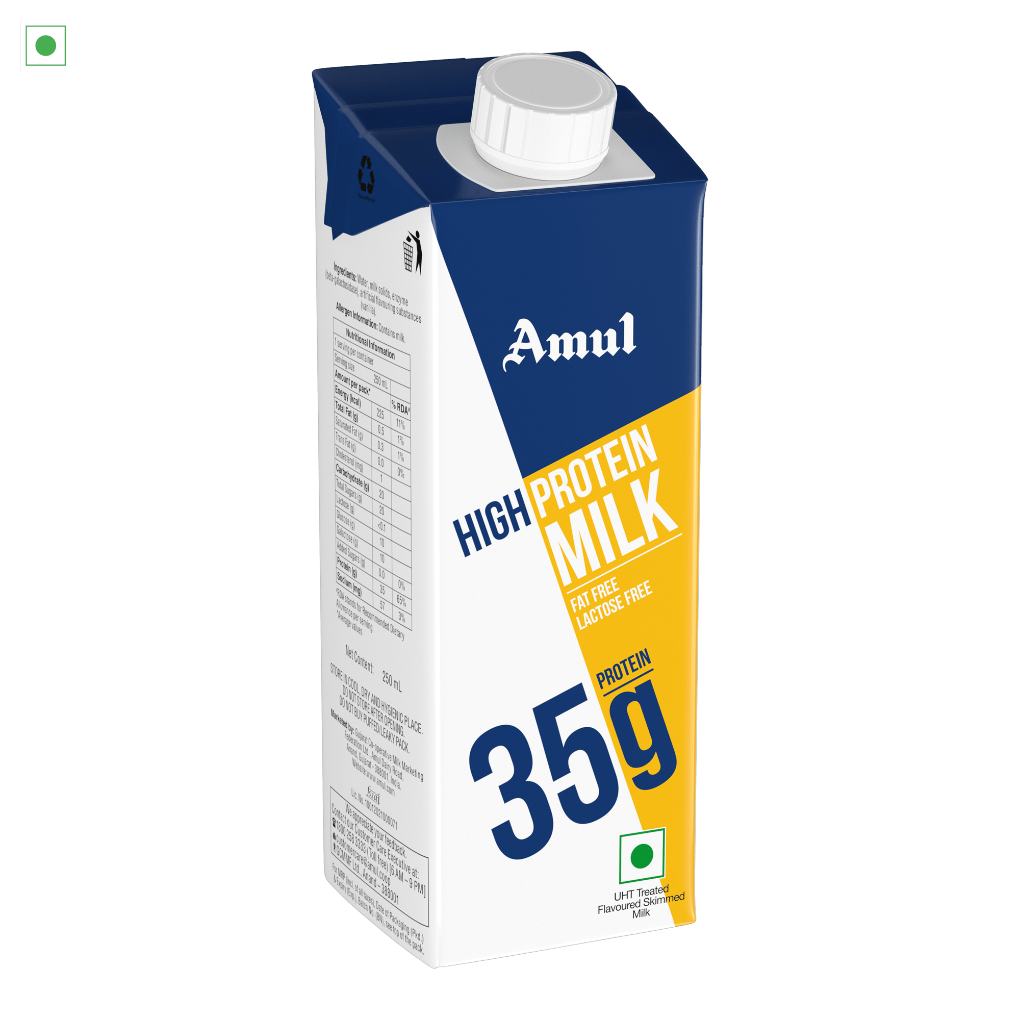Amul High Protein Milk, 250 mL | Pack of 8